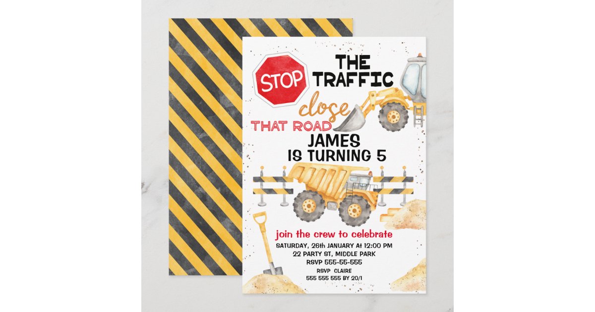 Stop The Traffic Close The Road Construction Invitation | Zazzle