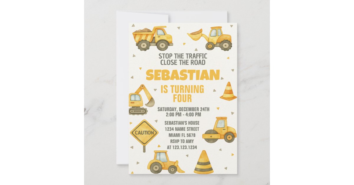 Stop the Traffic! Construction Birthday Invitation | Zazzle