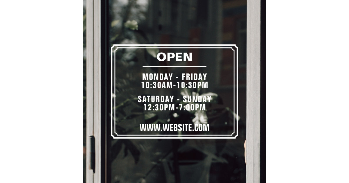 Store Hours Of Operation Website Transparent Window Cling | Zazzle