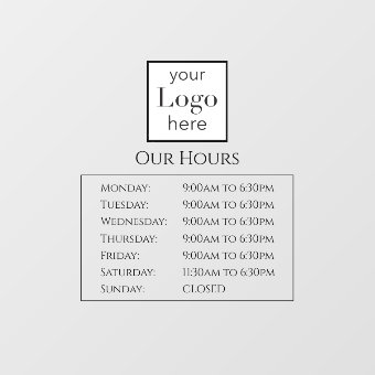 Store Hours Your Logo Business Window Cling | Zazzle