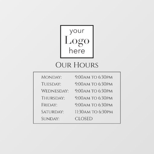 Store Hours Your Logo Business Window Cling | Zazzle