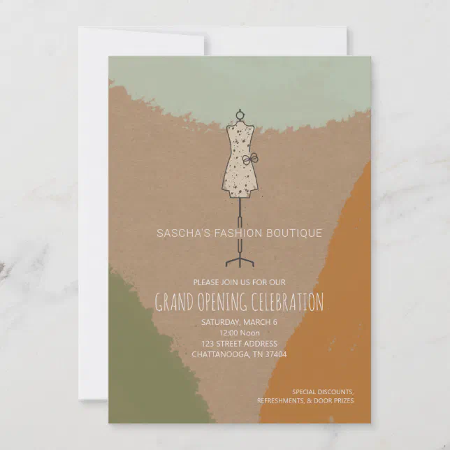Store Opening Grand Opening Dress Form Abstract Invitation | Zazzle