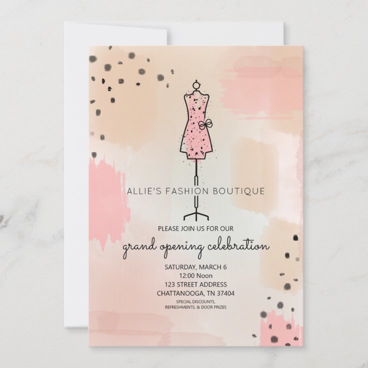 Store Opening Grand Opening Dress Form Pink Invitation | Zazzle
