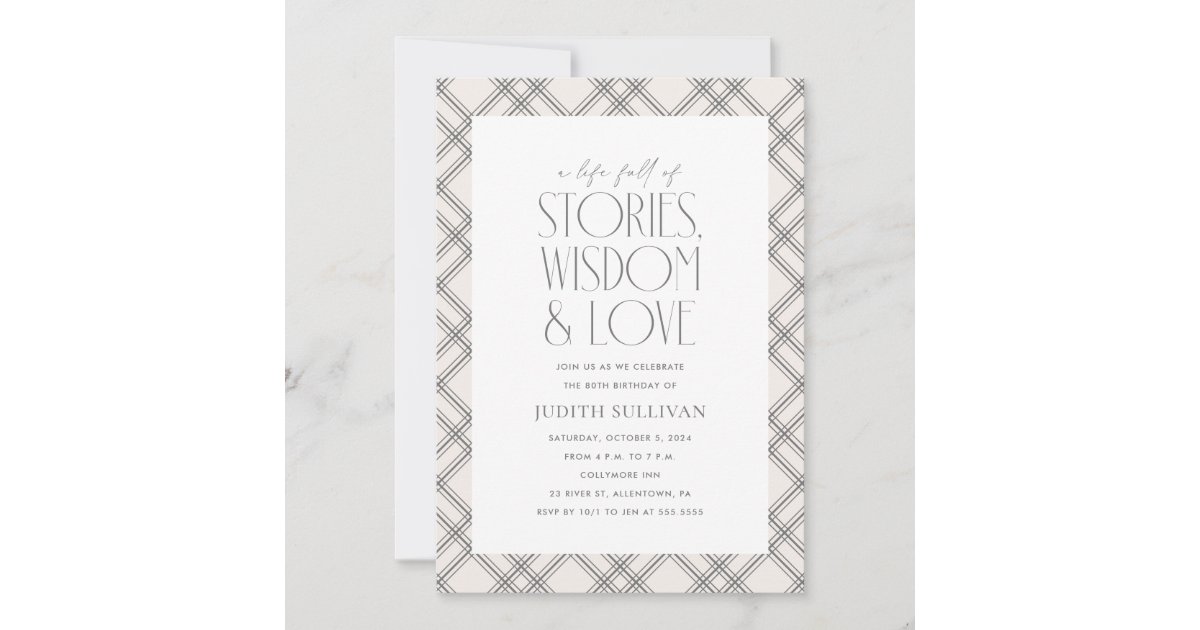 Stories, Wisdom and Love 80th Birthday Party Invitation | Zazzle
