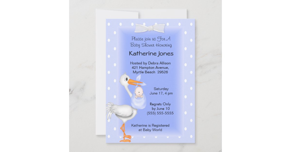 Stork and Baby Boy Shower Invitations | Zazzle