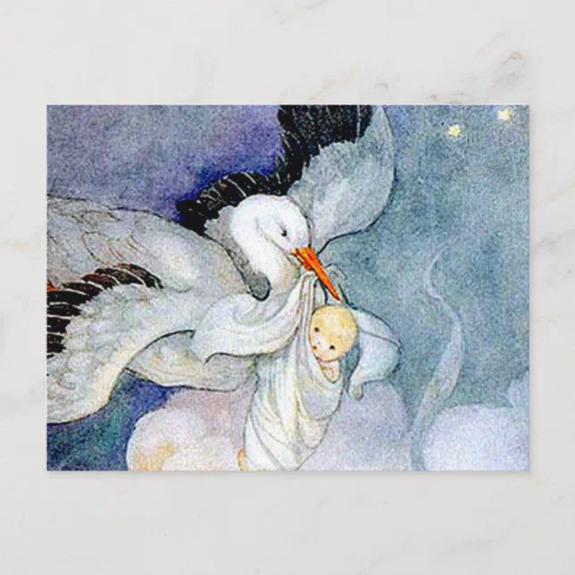Stork and Baby Postcard | Zazzle