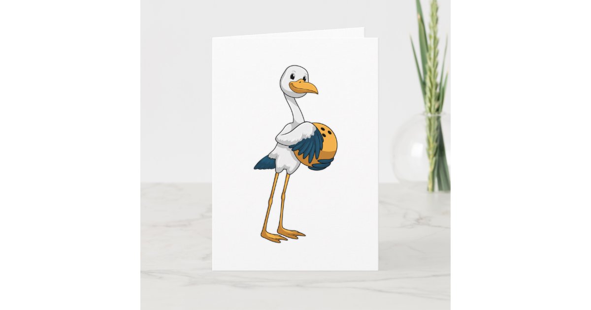 Stork at Bowling with Bowling ball Card | Zazzle
