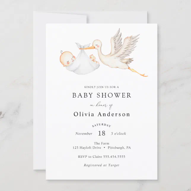 Stork Baby Shower Invitation | Zazzle