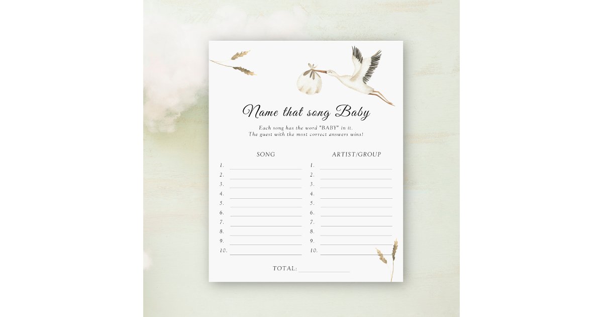 Stork baby shower Name that song baby game | Zazzle