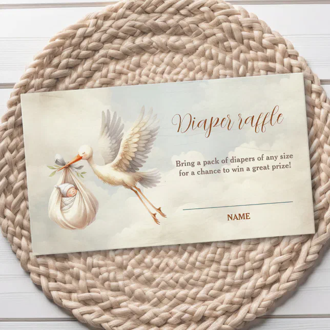 Stork Baby Shower Neutral Diaper Raffle Card | Zazzle