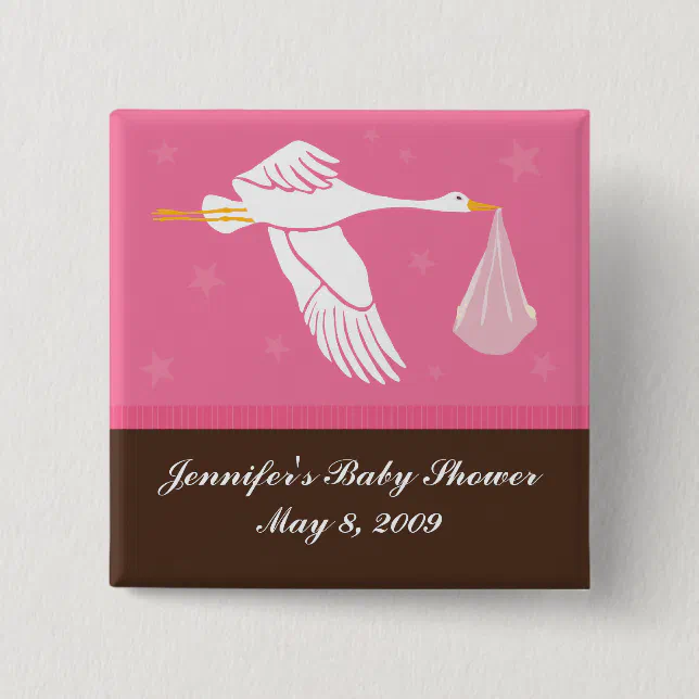Stork Baby Shower Pin - Pink/Brown | Zazzle
