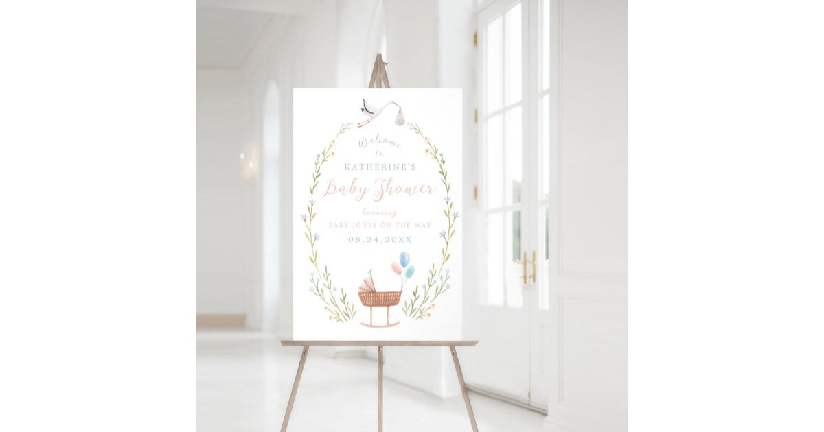 Stork Baby Shower Welcome Sign | Zazzle