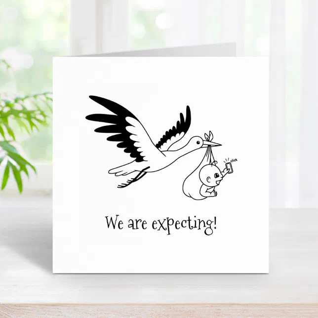 Stork Carrying Baby Bundle Expecting Pregnancy Rubber Stamp | Zazzle