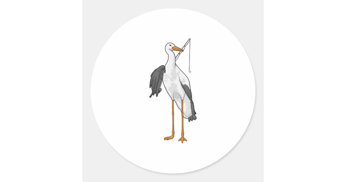 Stork Fishing Fisher Fishing rod Classic Round Sticker | Zazzle