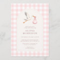 Stork Gingham Pink Girl Baby Shower Invitation | Zazzle