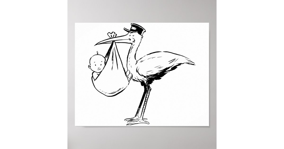 Stork Holding A Baby Poster | Zazzle