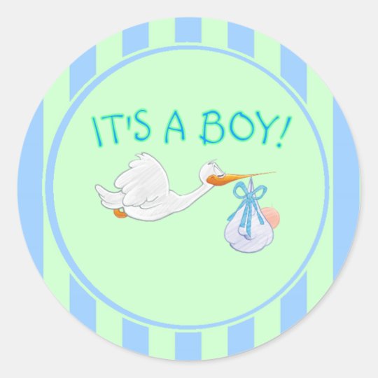 Stork It's A Boy Classic Round Sticker | Zazzle.com
