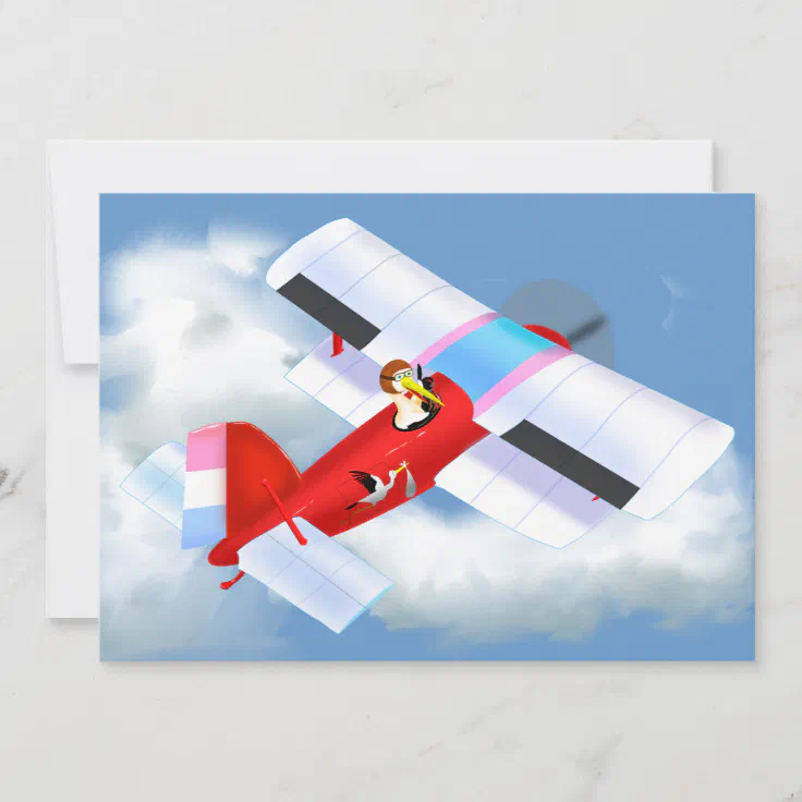 Stork Plane Baby Shower Invitation | Zazzle