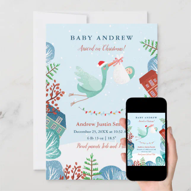 Stork Santa Claus Christmas Birth Annoucement Holiday Card | Zazzle