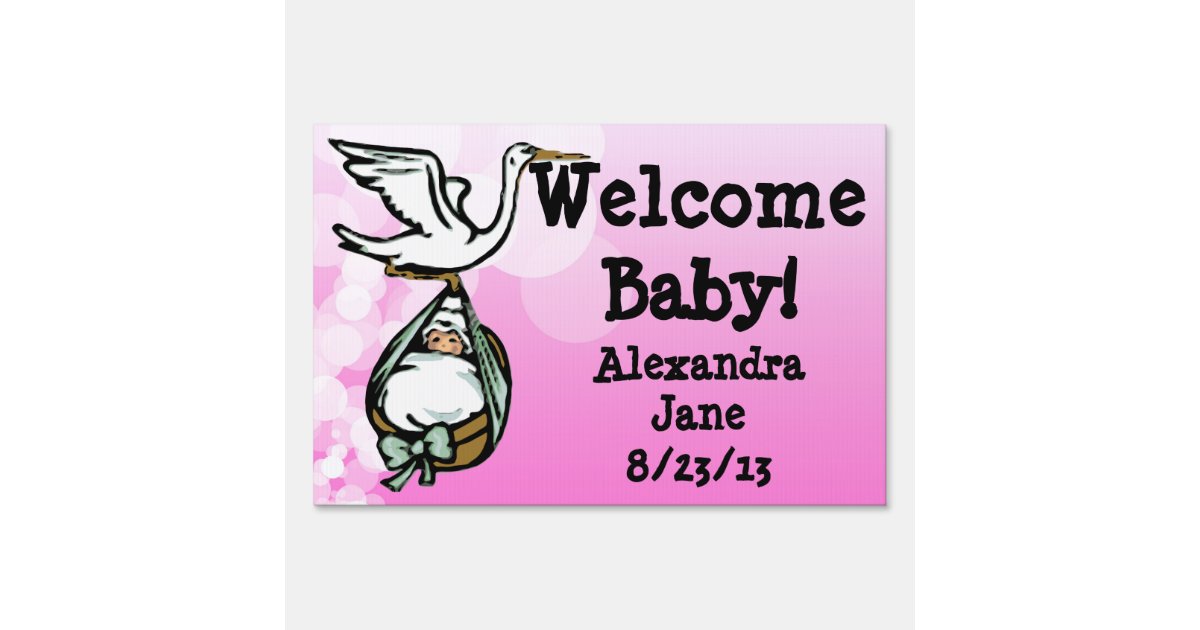 Stork Welcome Baby Girl Custom Yard Sign | Zazzle