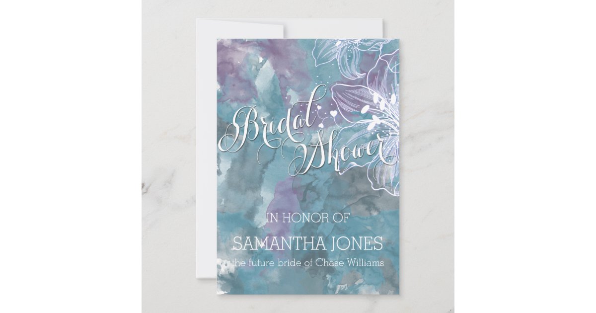 STORM BLUE WATERCOLOR HIBISCUS WEDDING INVITATION | Zazzle