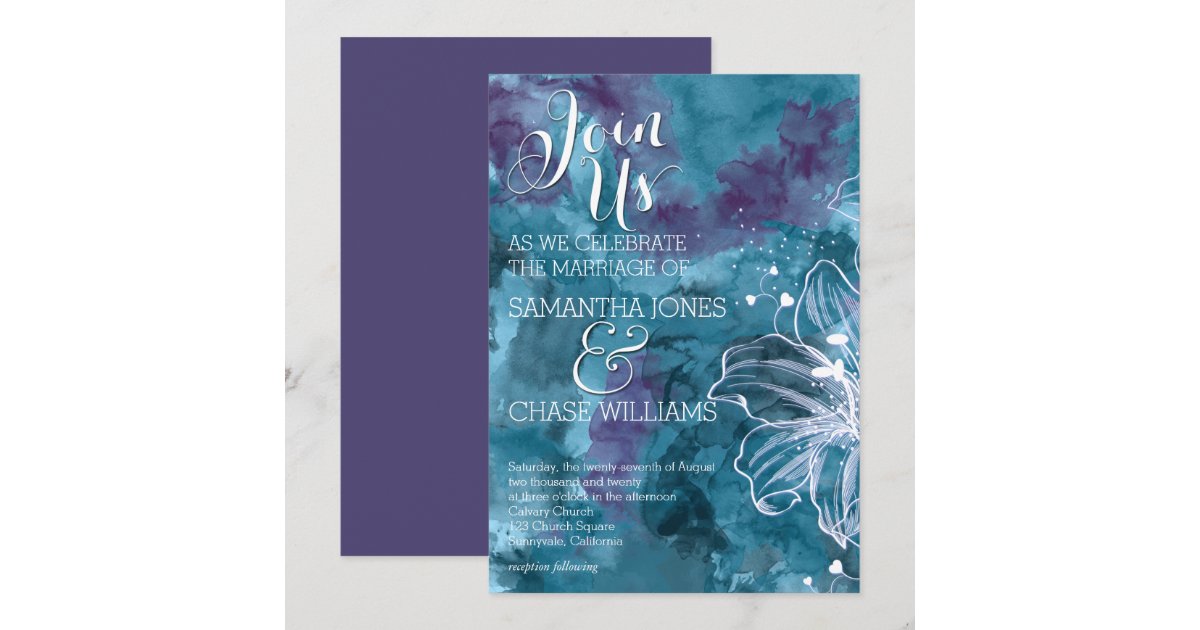 STORM BLUE WATERCOLOR HIBISCUS WEDDING INVITATION | Zazzle