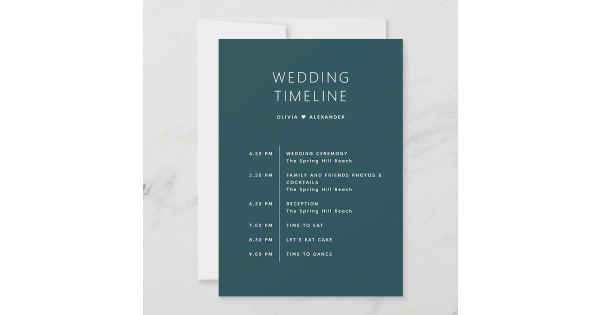 Stormy Teal Wedding Timeline | Elegant Schedule Invitation | Zazzle