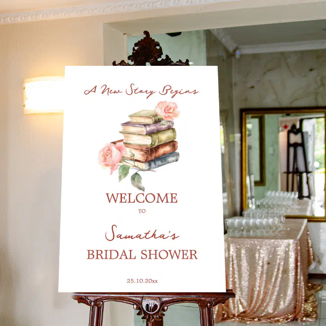 Story book new chapter bridal shower welcome sign | Zazzle