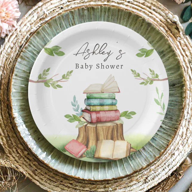Storybook Baby Shower Book Books New Chapter Paper Plates | Zazzle