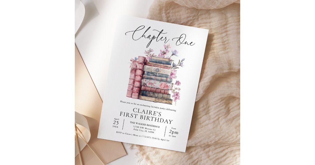 Storybook Coquette Book Chapter One First Birthday Invitation | Zazzle