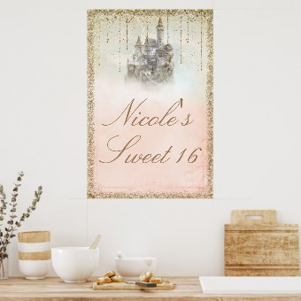 Storybook Fairy Tale Princess Castle Gold Glitter Poster | Zazzle