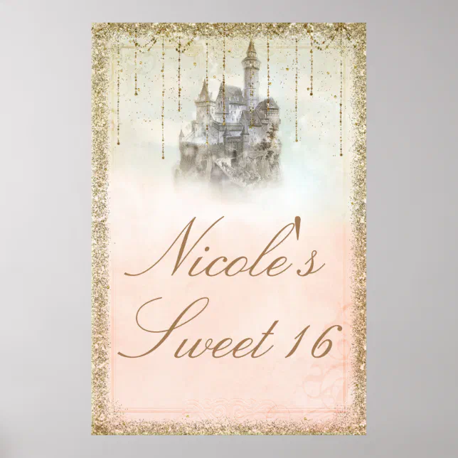 Storybook Fairy Tale Princess Castle Gold Glitter Poster | Zazzle