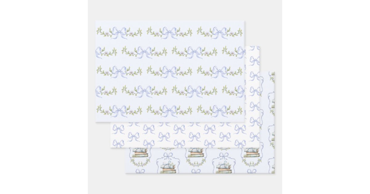 Storybook New Chapter Blue bow baby boy shower Wrapping Paper Sheets ...