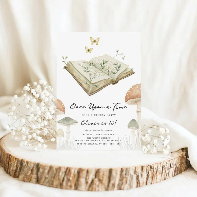 Storybook Whimsical Watecolor Book Birthday Invitation | Zazzle