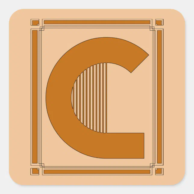 Straight lines art deco with monogram, letter C Square Sticker | Zazzle