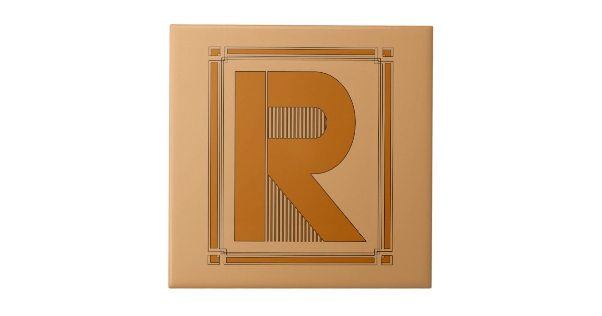 Straight lines art deco with monogram, letter R Tile | Zazzle