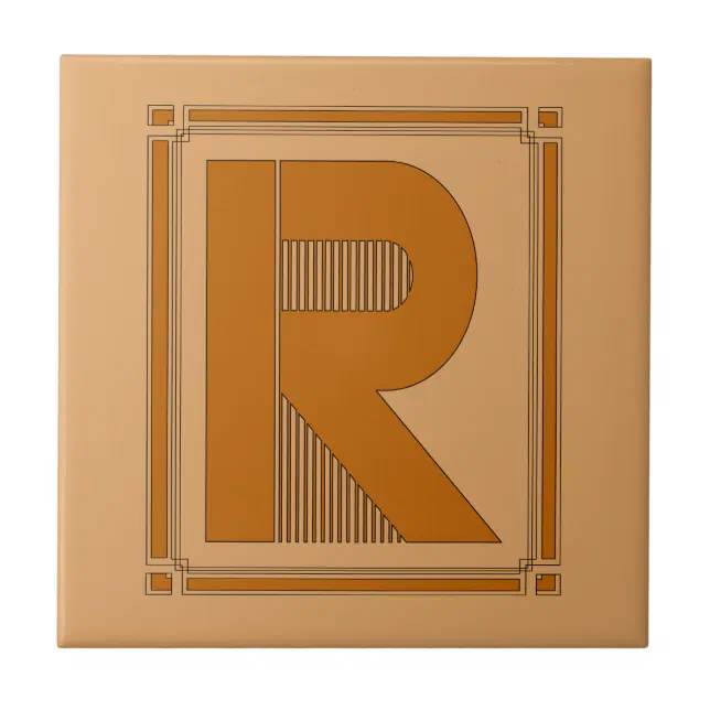 Straight lines art deco with monogram, letter R Tile | Zazzle