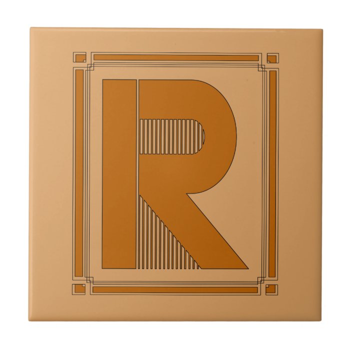 Straight lines art deco with monogram, letter R Tile | Zazzle.com