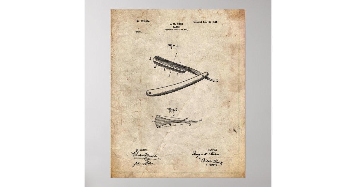 Straight Razor Patent Poster | Zazzle
