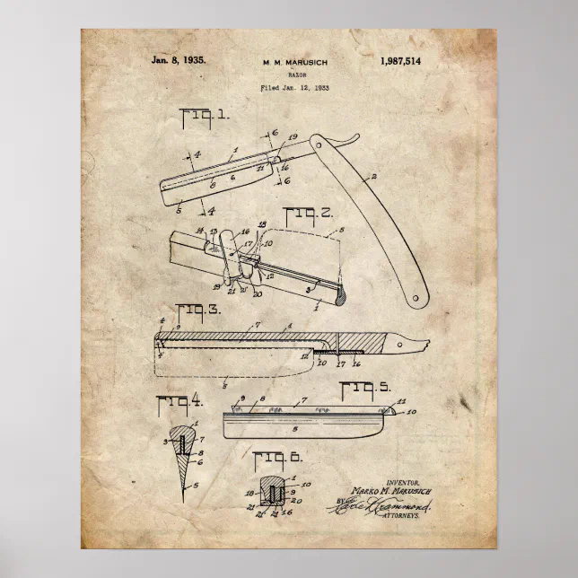 Straight Razor Patent Poster | Zazzle