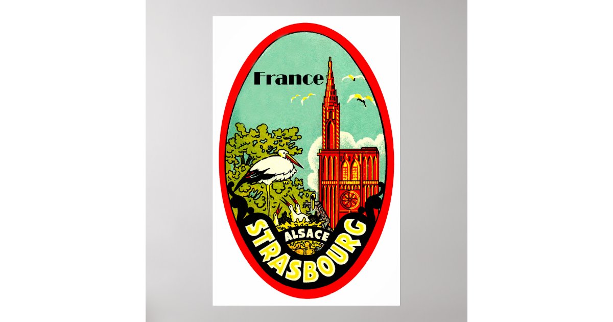 Strasbourg cathedral, storks, France, vintage Poster | Zazzle