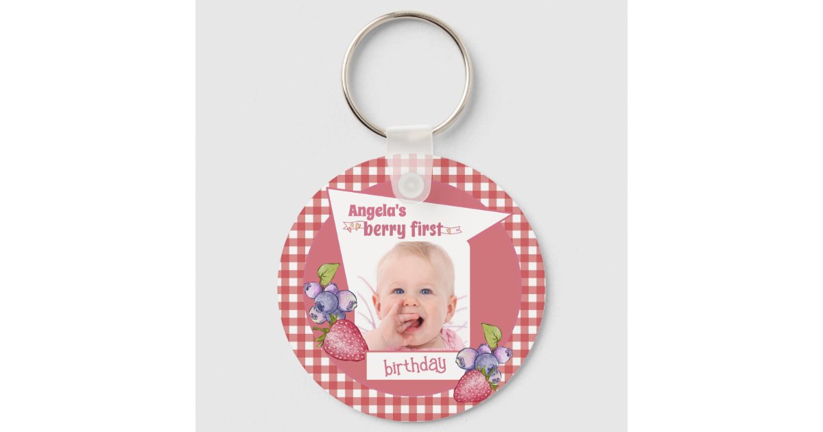 Straw - Berry First Birthday Keychain | Zazzle