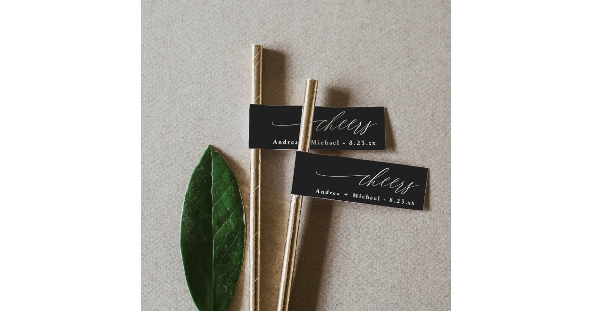 Straw Tag Drink Flag Modern Romantic Wedding Wrap Around Label | Zazzle