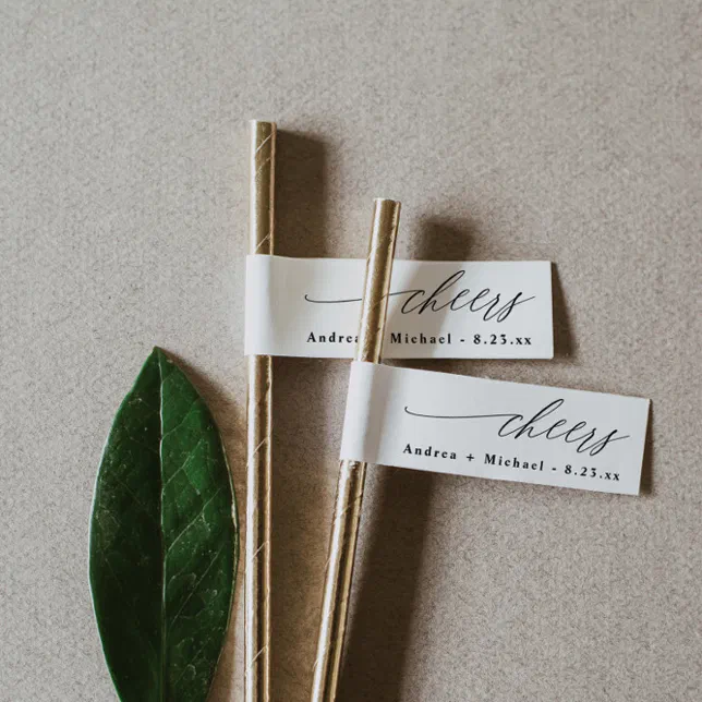 Straw Tag Drink Flag Modern Romantic Wedding Wrap Wrap Around Label ...