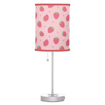 Strawberries and Hearts Pattern, Girls Room Decor Table Lamp | Zazzle