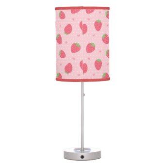 Strawberries and Hearts Pattern, Girls Room Decor Table Lamp | Zazzle