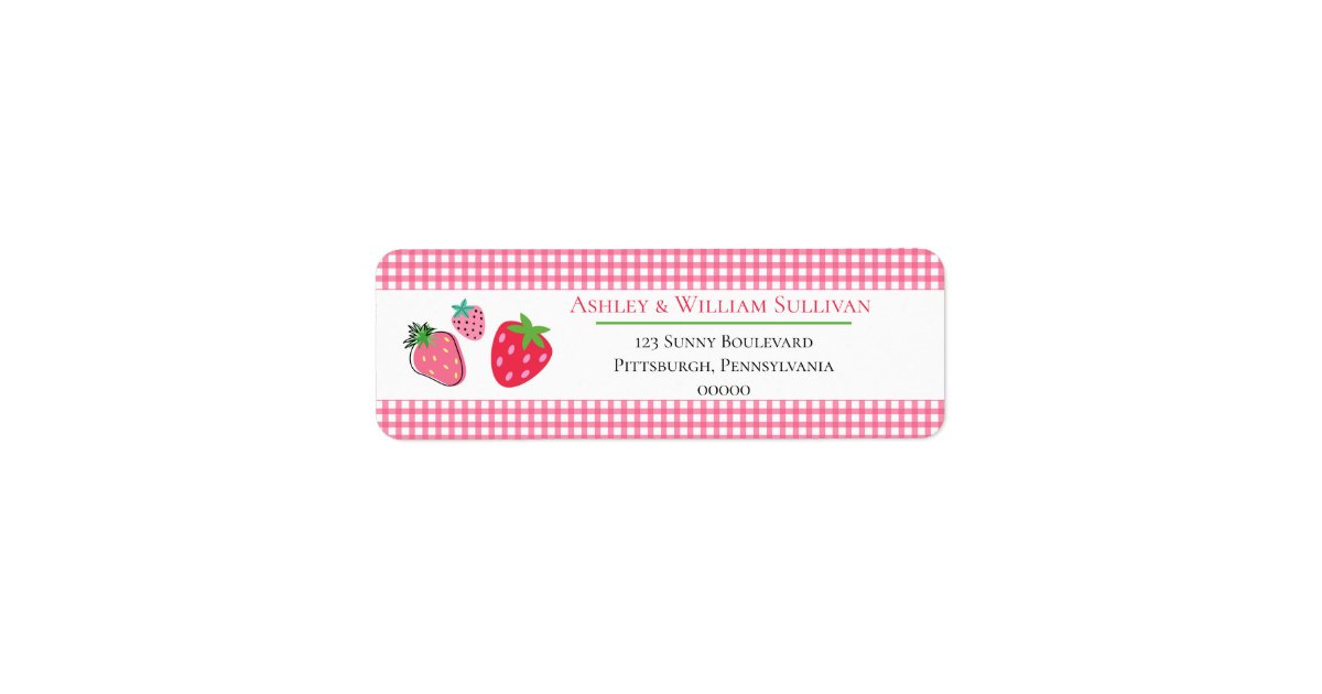 Strawberries and Pink Checks Return Address Label | Zazzle