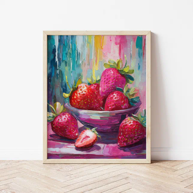 Strawberries Colorful Modern Abstract Painting Poster | Zazzle