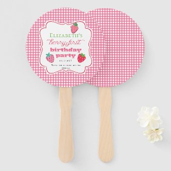 Strawberries Girl's Berry First Birthday Party Hand Fan | Zazzle