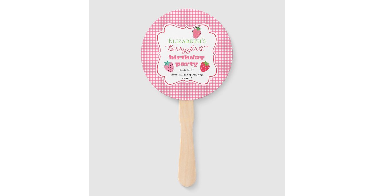 Strawberries Girl's Berry First Birthday Party Hand Fan | Zazzle